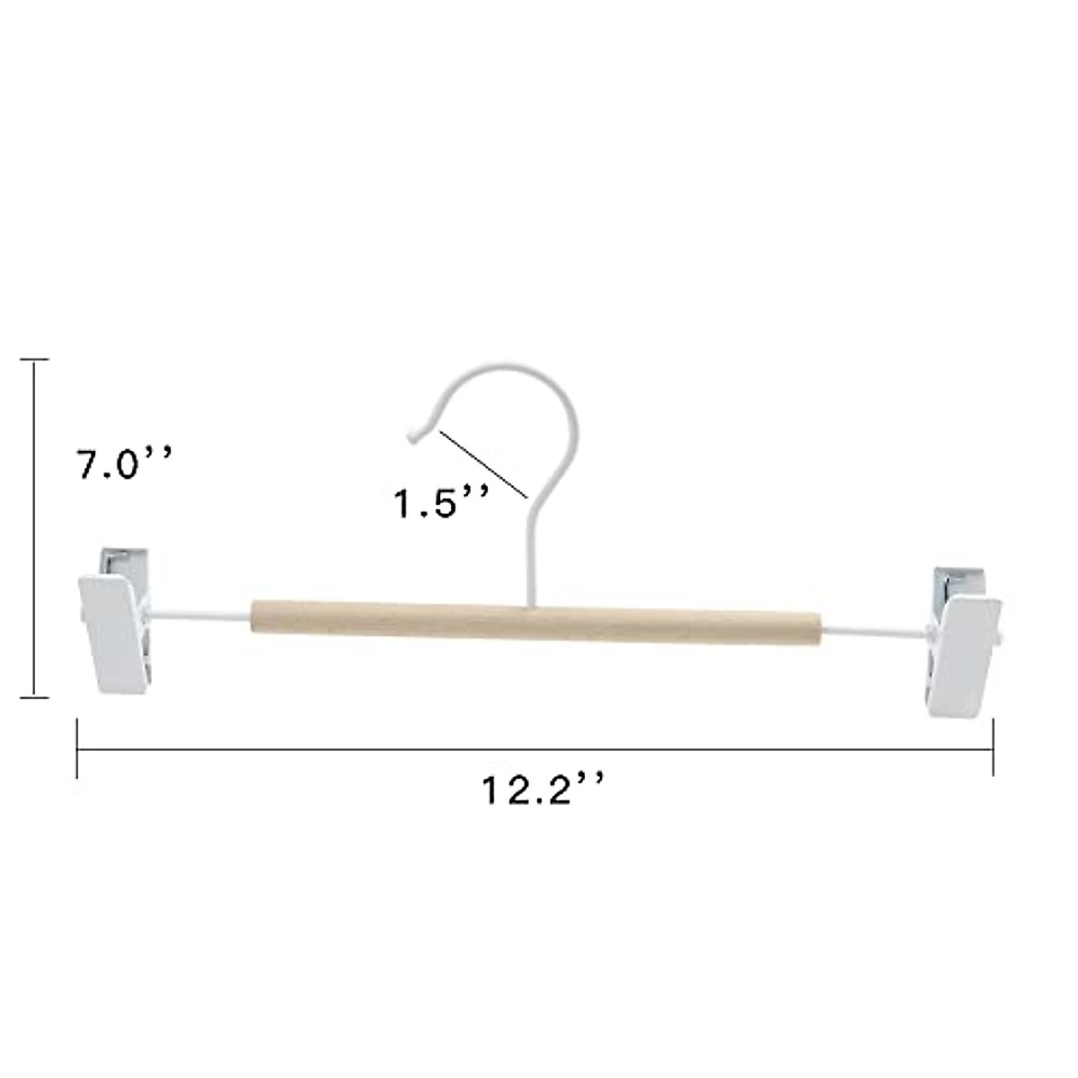 High-Grade Wooden Pants Hangers 12 Pack with Metal Clips Grip Clip Pants Hanger,Iron-Wood Metal Skirt Hangers with Clips,Adjustable Clip Hangers for Pant,Jeans,Skirts,Slacks(Natural)