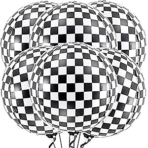 KatchOn, Black and White Checkered Balloons - 22 Inch, Pack of 6 | 4D Checker Balloons, Checkered Flag Balloons, Race Car Balloons | Checkered Flag Party Supplies, Race Car Birthday Party Supplies