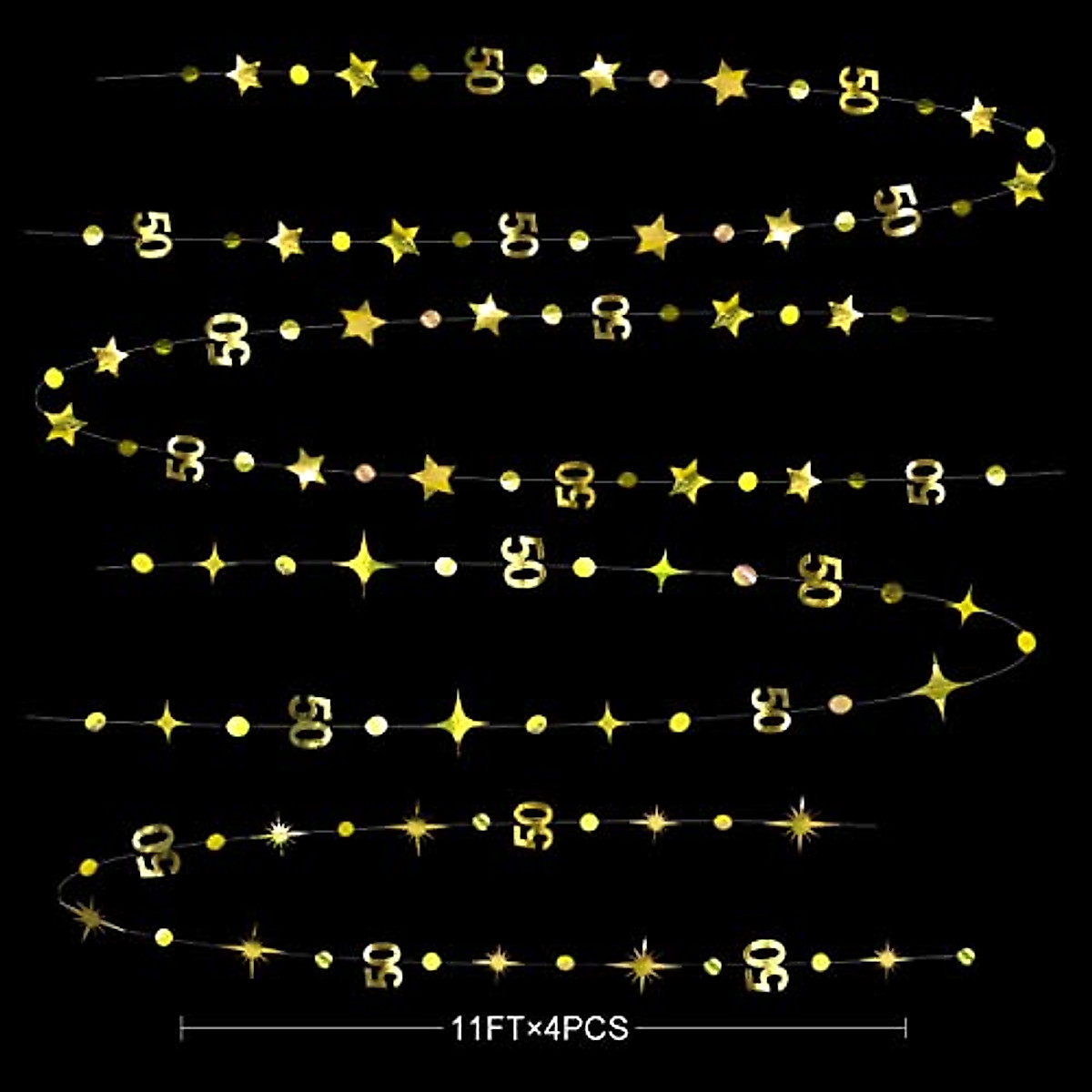 Gold 50th Birthday Decorations Number 50 Circle Dot Twinkle Star Garland Metallic Hanging Streamer Bunting Banner Backdrop for 50 Year Old Birthday Happy 50th Anniversary Fiftieth Party Supplies