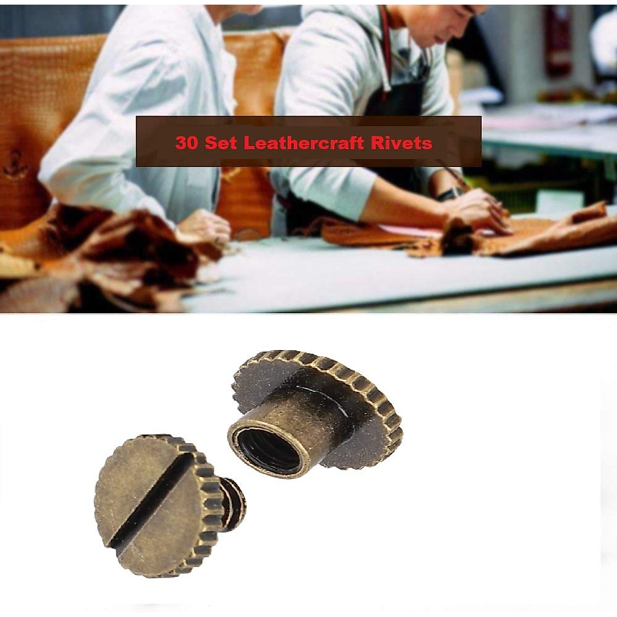 Brass Leathercraft Rivets, 30 Set Screw Post Metal Chicago Screws Binding Screw Leather Screw Nail Rivet Button Solid Belt Tack Screw Book Rivets(Bronze)