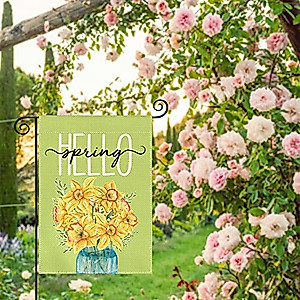 AVOIN colorlife Hello Spring Daffodil Garden Flag 12x18 Inch Double Sided Outside, Floral Mason Jar Seasonal Yard Outdoor Flag