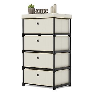 HODYANN Dresser with 4 Storage Drawers, Fabric Storage Chest for Closet, Bedroom, Dorm, Hallway, Clothes Organizer Unit with Fabric Bins (Creamy White)