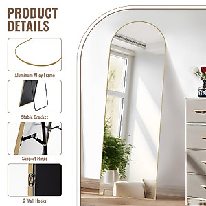 NEWBULIG 59"x16" Full Length Floor Mirror,Wall Mounted Mirror Hanging or Leaning, Arched Floor Mirror for Living Room Cloakroom,Gold-Arched