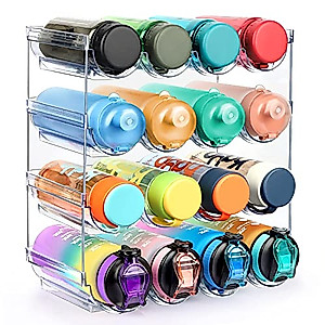 Water Bottle Organizer, 4 Packs Stackable Plastic Water Bottle Cup Holder, Wine/Drink/Water Bottle Storage Stand for Kitchen Countertop, Cabinet, Freezer, Pantry, Office, Total Holds 16 Containers