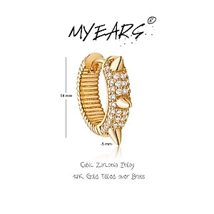 MYEARS Women Spike Earrings Gold Huggie Chunky Ribbed Hoop Trio Cone Diamond Cubic Zirconia 14K Gold Filled Small Simple Handmade Hypoallergenic Everyday Jewelry