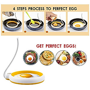 Silicone Egg Rings Pancake Molds, Nonstick 4 Inch Crumpet Rings Shaper Round Egg Molds with Silicone Pastry Brush for Frying Eggs English Muffin Breakfast Sandwich Burger