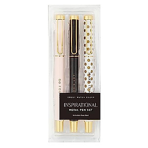 Sweet Water Decor Metal Inspirational Pen Set Inspirational Motivational Quotes Ballpoint Pen Chic Office Decor Gifts for Women Desk Supplies Accessories Gold Cute Pen Sets School Girly Cubicle Bosses