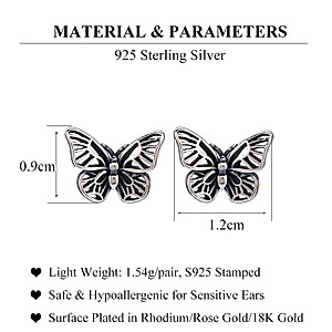 SLUYNZ 925 Sterling Silver Retro Butterfly Earrings Studs for Women Pretty Vintage Butterfly Studs