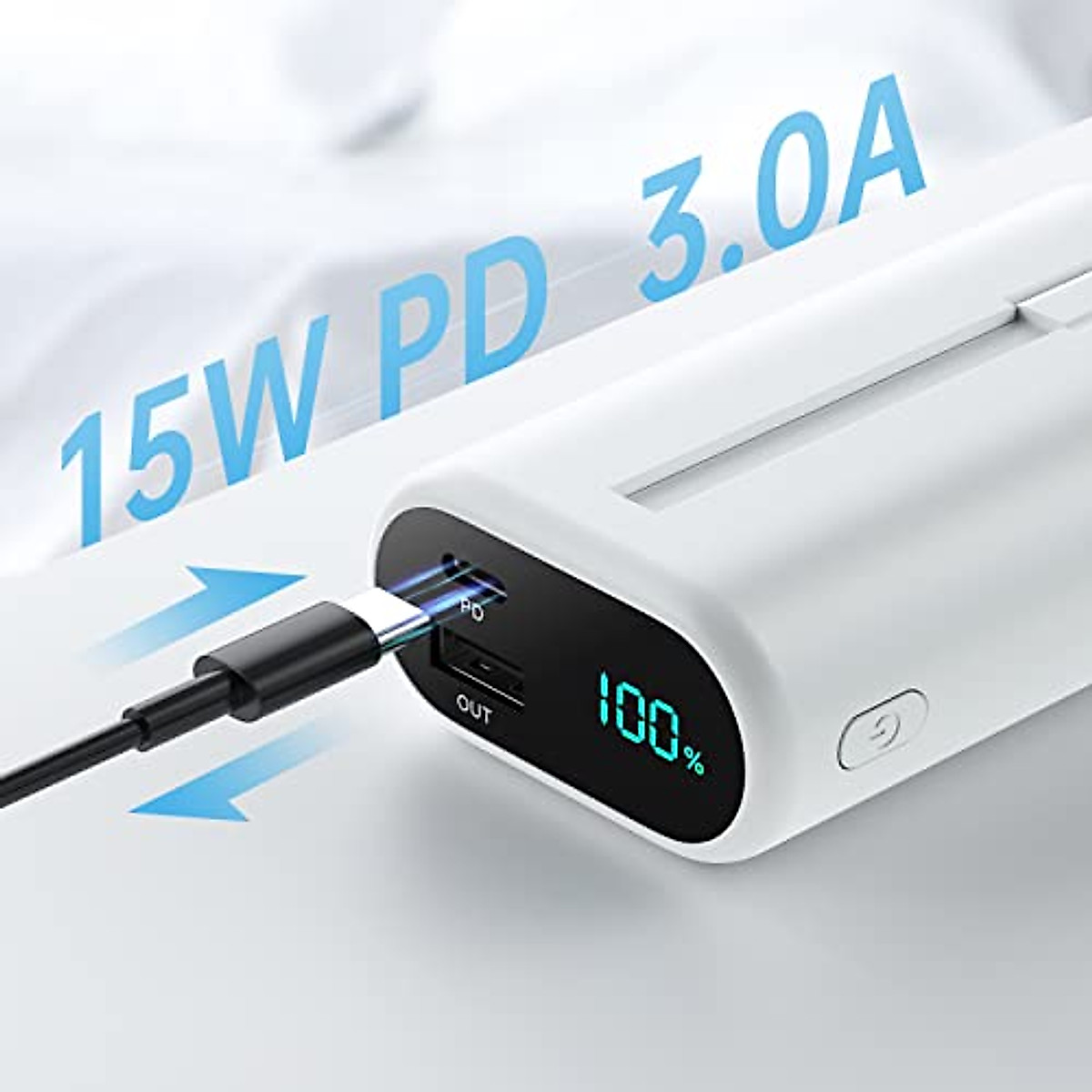 Portable Charger 10800mAh for iPhone,Small & Ultra-Compact 15W PD Fast Charging Power Bank ,LCD Display Battery Pack with Built-in-Cable Compatible with iPhone 14/14 Pro Max/13/12/X/XR/XS/8/7/6-White