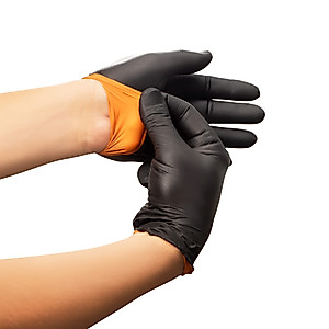 HALYARD BLACK-FIRE 44758 Powder-Free Nitrile Exam Gloves, L, Shape, Large, Black/Orange (Case of 1500)