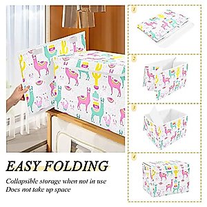 CaTaKu Llama Cactus Cute Storage Bins with Lids Fabric Large Storage Container Cube Basket with Handle Decorative Storage Boxes for Organizing Clothes Shelves