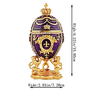 QIFU-Hand Painted Enameled Elegant Purple Faberge Egg Style Decorative Hinged Jewelry Trinket Box Unique Gift For Home Decor