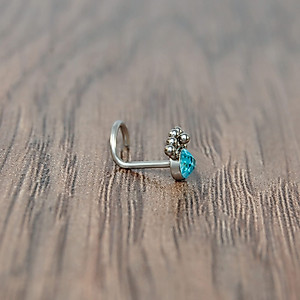 CZ Nose Stud Titanium - Nose Pin 20g - Nostril Jewelry 18g - Nose Ring 22g - Nose Earring - Nose Bone Stud 16g (Gauge Size: 22g; Style: L Shape)