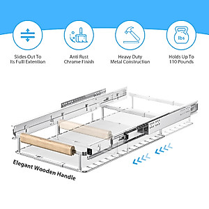 GNEOUS Greal Expandable Cabinet Pull Out Basket Heavy Duty Slide Out Pantry Shelves Under Sink Organizers And Storage For Kitchen, Bathroom, Wardrobe, Cupboard, Adjusted Width 11.8"-18", 1 Pack