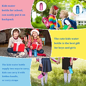 GOPPUS Kids Water Bottle with Straw Spout Lid 10pcs Stickers 12 oz Leak-proof BPA Free Motivational Time Marker Tritan Plastic Water Bottles for Girls Boys School Sports