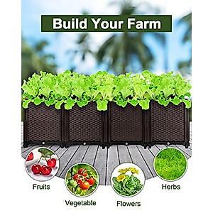 OMMO Deepened Raised Garden Beds Outdoor 4 Set, Plastic Planter Box Large Garden Bed Planter Pots for Patio Yard Balcony Deck Growing Plants, Vegetable, Fruits and Herbs (Install by Yourself Needed)