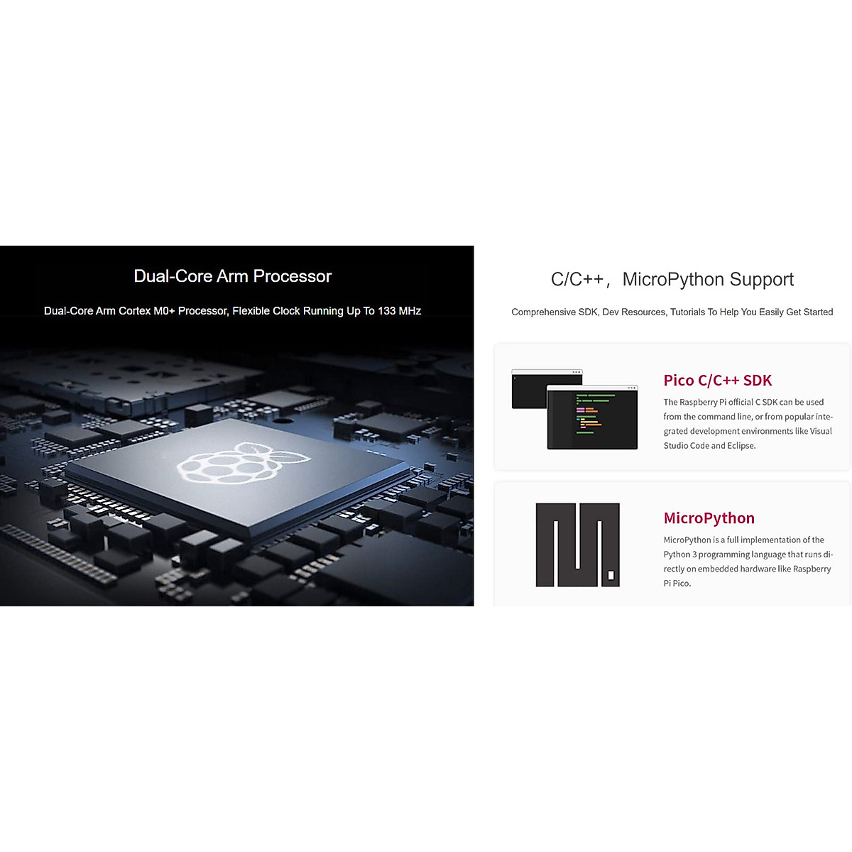 Waveshare RP2040-Plus with Header, Pico-Like MCU Board Based on Raspberry Pi RP2040 Chip, Dual-core Arm Processor, Onboard 4MB Flash, USB-C Connector, Recharge Header, and Higher Current DC-DC Chip