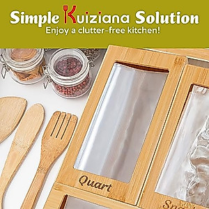KUIZIANA Storage Bag Organizer, 4 Individual Bag Storage Organizer Boxes, Sandwich Bag Holder, Snack, Quart and Gallon Storage Bags Organizers, Natural Bamboo Wood Material, 4-Piece Set