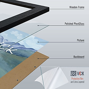 VCK 16x20 Poster Frame with Exclusive Black Woodgrain, Solid Wood Picture Frames for Wall - 2 pack