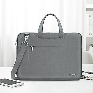 Ferkurn Laptop Bag Case Women Men Computer Sleeve with Shoulder Compatible with HP Envy Pavilion/Inspiron/Thinkpad/Vivobook/MSI/Surface,Waterproof Briefcase with Handle, Grey, 15 15.6 Inch