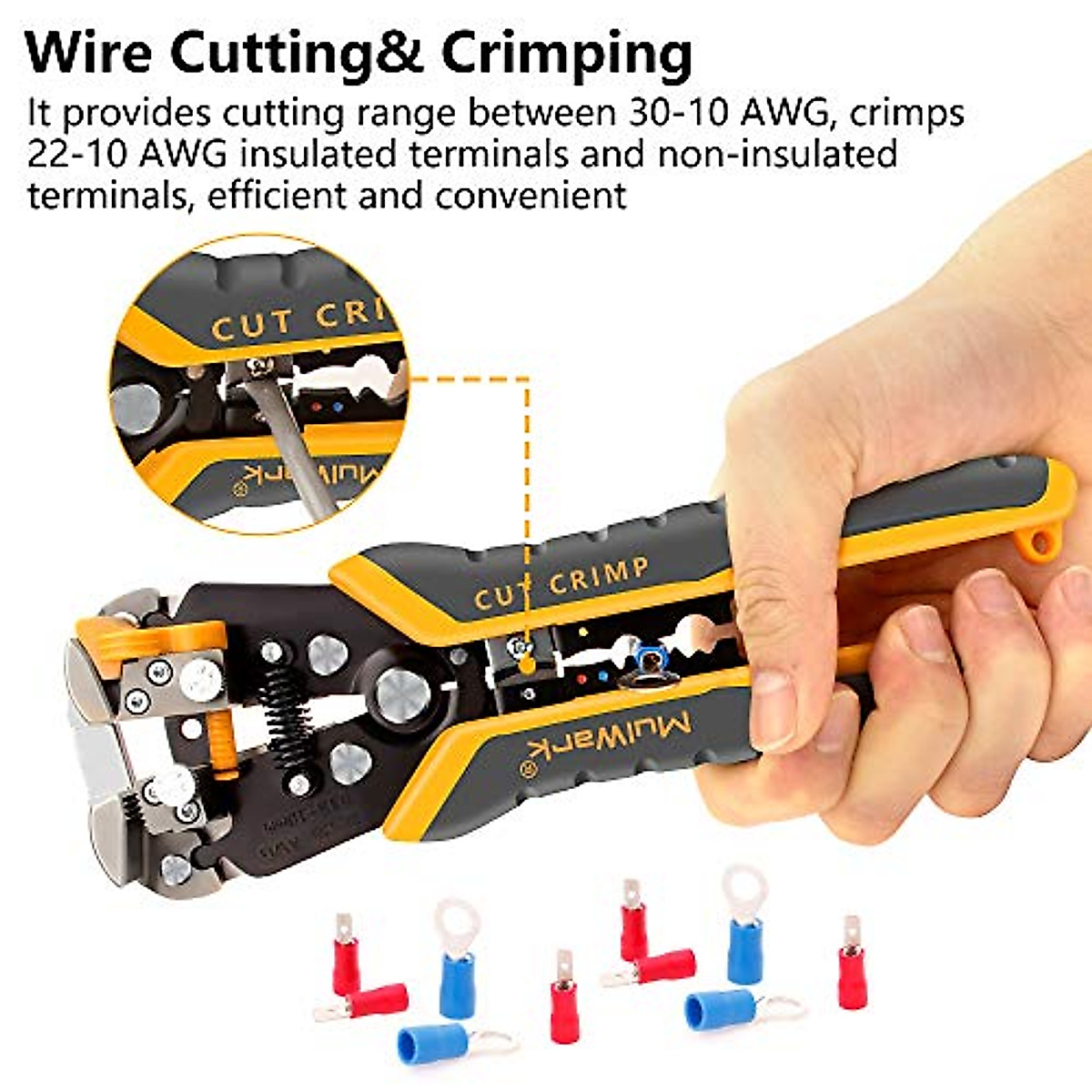 MulWark 3 in 1 Automatic Self Adjusting Wire Stripper/Cutter/Crimper, 8 Inch Multi Pliers For Electrical Wire Stripping, Cable Cutting, Crimping Tool from 8 AWG to 30 AWG