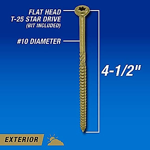 Power Pro 48616 Wood Screws, #10 x 4-1/2", Premium Outdoor Deck Screws, Rust Resistant, Epoxy Coated Bronze, 5lb Tub, 237 pcs