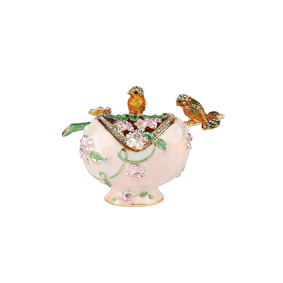 Furuida Hollow Out Bird Trinket Boxes Hinged Hand-Painted Enamel Animals Ornaments Craft Gift for Home Decor