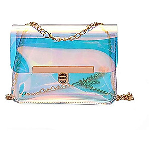 Limmuchi Holographic Shiny Clear Purse Messenger Bag Chain Crossbody Shoulder Bag for Women and Girls (Clear Bag)