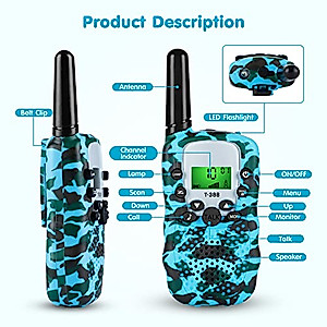 GINMIC Walkie Talkie for Kids, Toys for 3-12 Year Old Boys Girls with Backlit LCD Flashlight, Kids Walkie Talkies Long Range 22 Channels 2 Way Radio for Hiking Camping, Xmas Birthday Gift Present