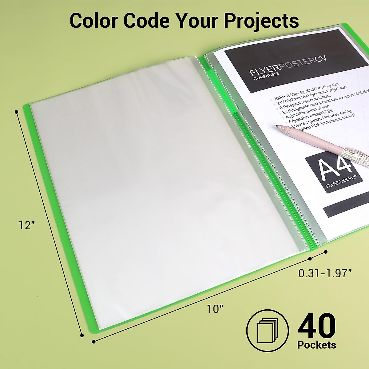 Kokuyo 40-Pocket Binder with Plastic Sleeves 8.5"x11" (Orange), A4 and US Letter Expandable Art Portfolio Folder with Clear Sheet Protectors. 80 Pages of Presentation Display Book. (RA-N40YR)