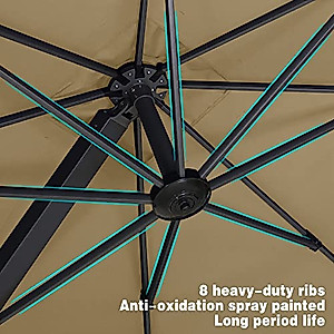 PURPLE LEAF 11 FT Square Patio Umbrella Large Outdoor Aluminum Umbrella Offset Umbrella with 360-degree Rotation Cantilever Umbrella for Garden Deck Backyard Pool, Beige