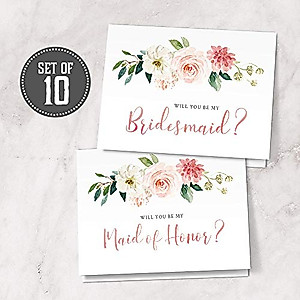Hat Acrobat Bridesmaid Proposal Cards. 8 Will You Be My Bridesmaid and 2 Maid of Honor Cards with Envelopes. Set of 10 Elegant Floral Cards for the Bridal Party