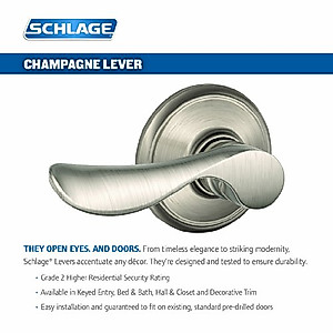 Schlage Champagne Privacy Lever, Andover Rose, Satin Nickel , 2.3 x 5 x 2.8 inches - FA40CHP619/F40CHP619AND
