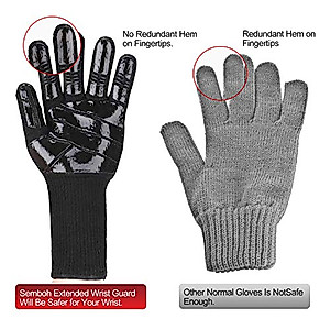 932℉ Extreme Heat Resistant Gloves, Silicone Oven Mitts for Kitchen - High Heat BBQ Gloves for Grilling, Large Oven Gloves for Men, Long Grill Gloves for Cooking, Grilling Mitts (Black, Normal)