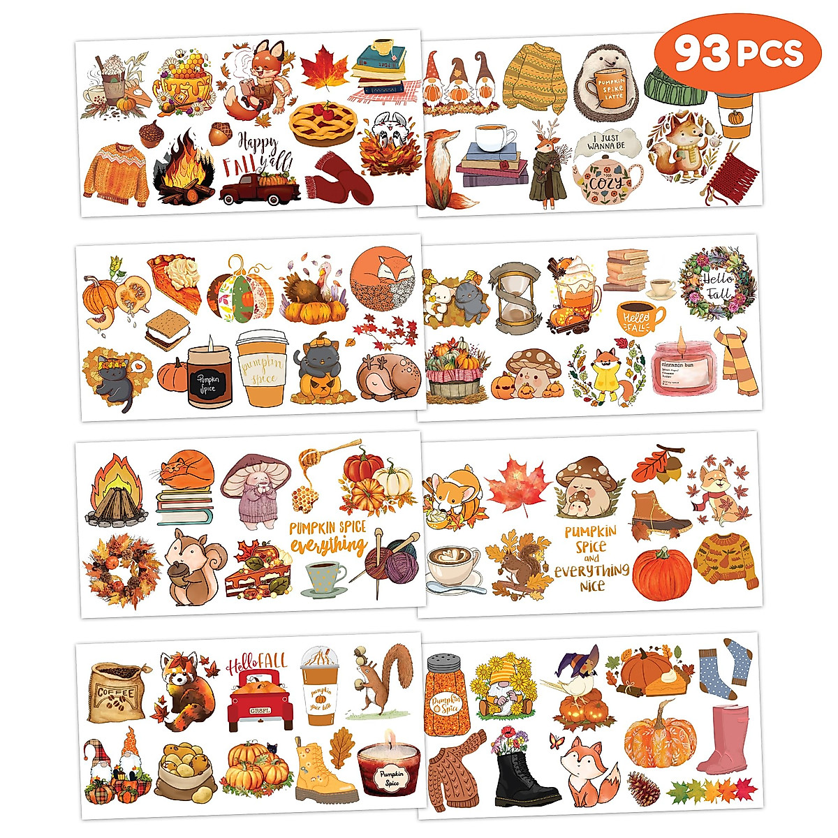 Fall Temporary Tattoos Sticker for Kids 93PCS Fall Themed Birthday Party Supplies Decorations Party Favors Autumn Pumpkin Leaf Fox Halloween Cute Kids Boy Girls Gifts Ideal School Prizes