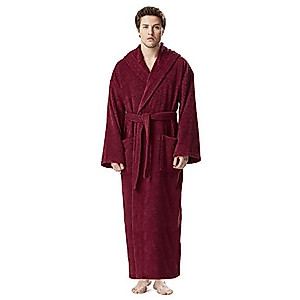 Arus Men's Long Hooded Classic Bathrobe Turkish Cotton Robe with Full Length Options, Extra Tall, Burgundy XX-Large