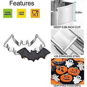 Halloween Cookie Cutters Set- 5 Pieces Stainless Steel Baking Cutter Molds Pumpkin, Ghost, Witch's Hat, Bat, Cat Cookie Cutters Holiday Decorative Party Supplies