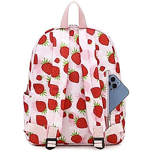 Women Girls Mini Backpack Teens Cute Small Backpack Purse Casual Travel School Bag (Strawberry)