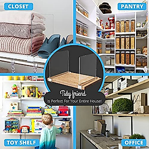 Tidy Friend Clear Acrylic Shelf Dividers for Closet Organization - Durable Closet Shelf Divider, Book Shelf or Pantry Shelf Divider for Wood Shelves - Pack of 4 Space Saving Shelf Organizers