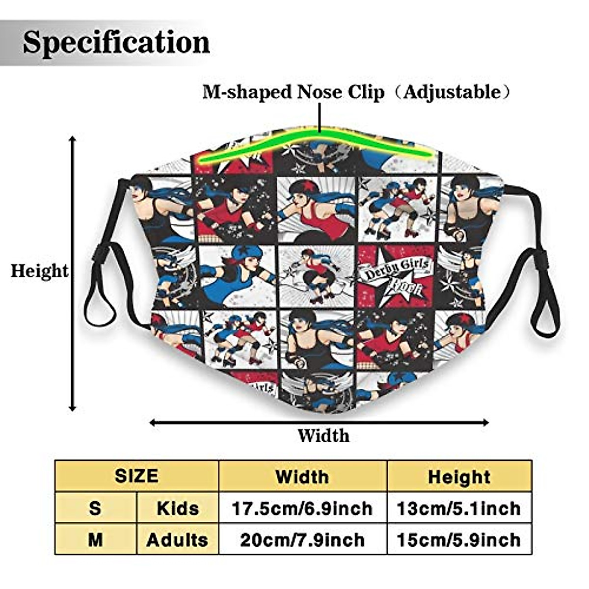 Roller Derby Comic,Face Mask Reusable Washable Masks Cloth for Adult and Kids