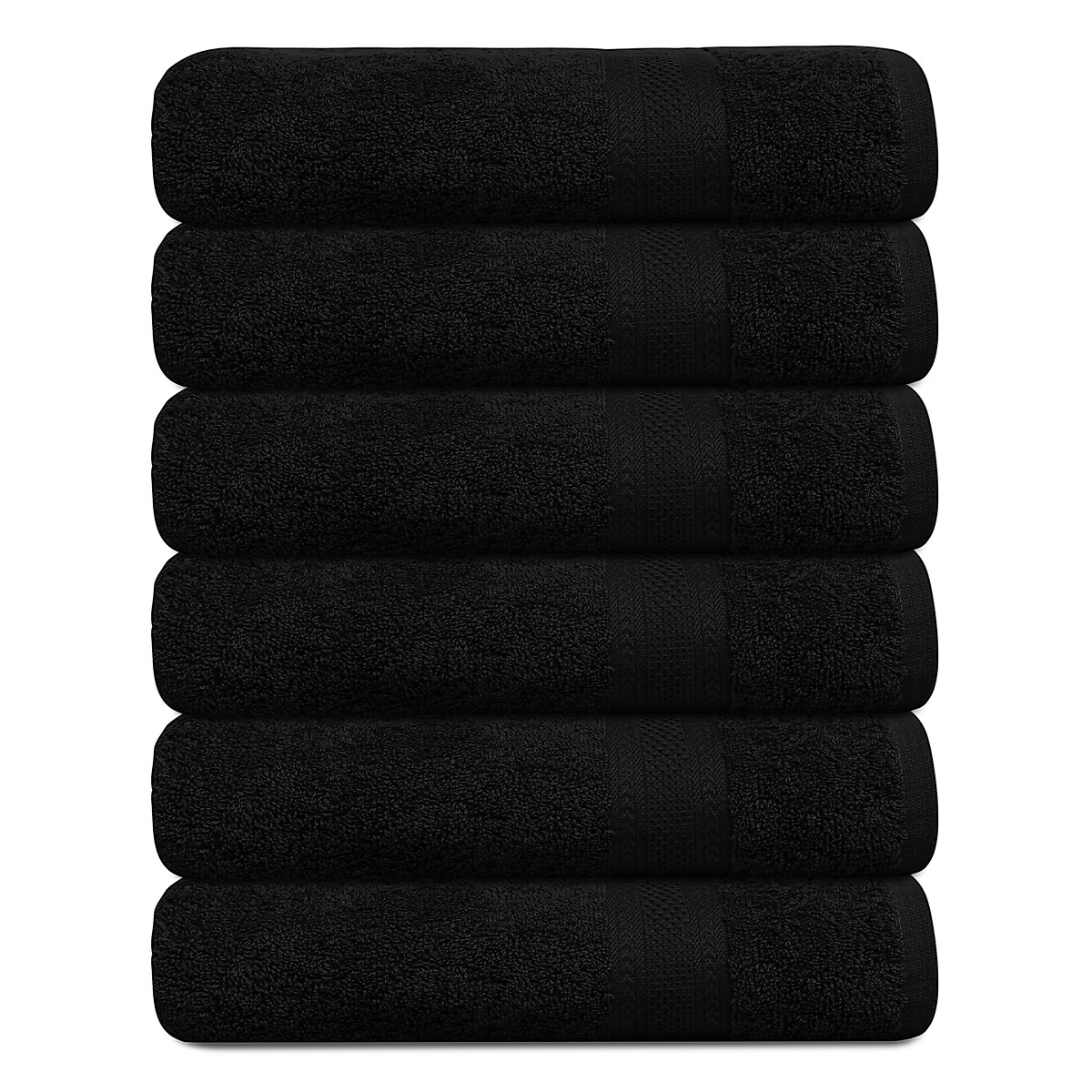 TEXCRAFT Premium Bath Towel Set, 24 x 46 Pack of 6 100% Cotton Terry Towels for Bathroom, Quick Dry, Highly Absorbent, Soft Feel, for Shower, Pool, Spa, Gym, Hand Towel for Daily Use - Black