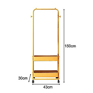 Milageto Multipurpose Clothing Rack with Wheels Rolling Clothes Organizer Small Wardrobe Rack on Wheels Garment Rack for Bedroom Laundry Room Home, Yellow