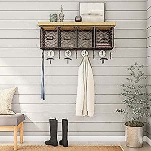 Linon 4-Basket Wall Organizer, 23.5" L x 7.25" W x 12.4" H, Brown, Black