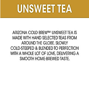 AriZona Unsweet Black Tea - Premium Cold Brew Iced Tea - Sugar Free, 16 Fl Oz (Pack of 12)