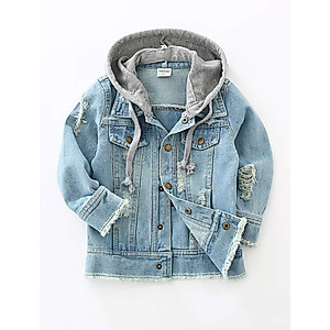 Abolai Baby Boys' Basic Denim Jacket Hoodie Button Down Jeans Jacket Top (5T(120#), Lightblue)