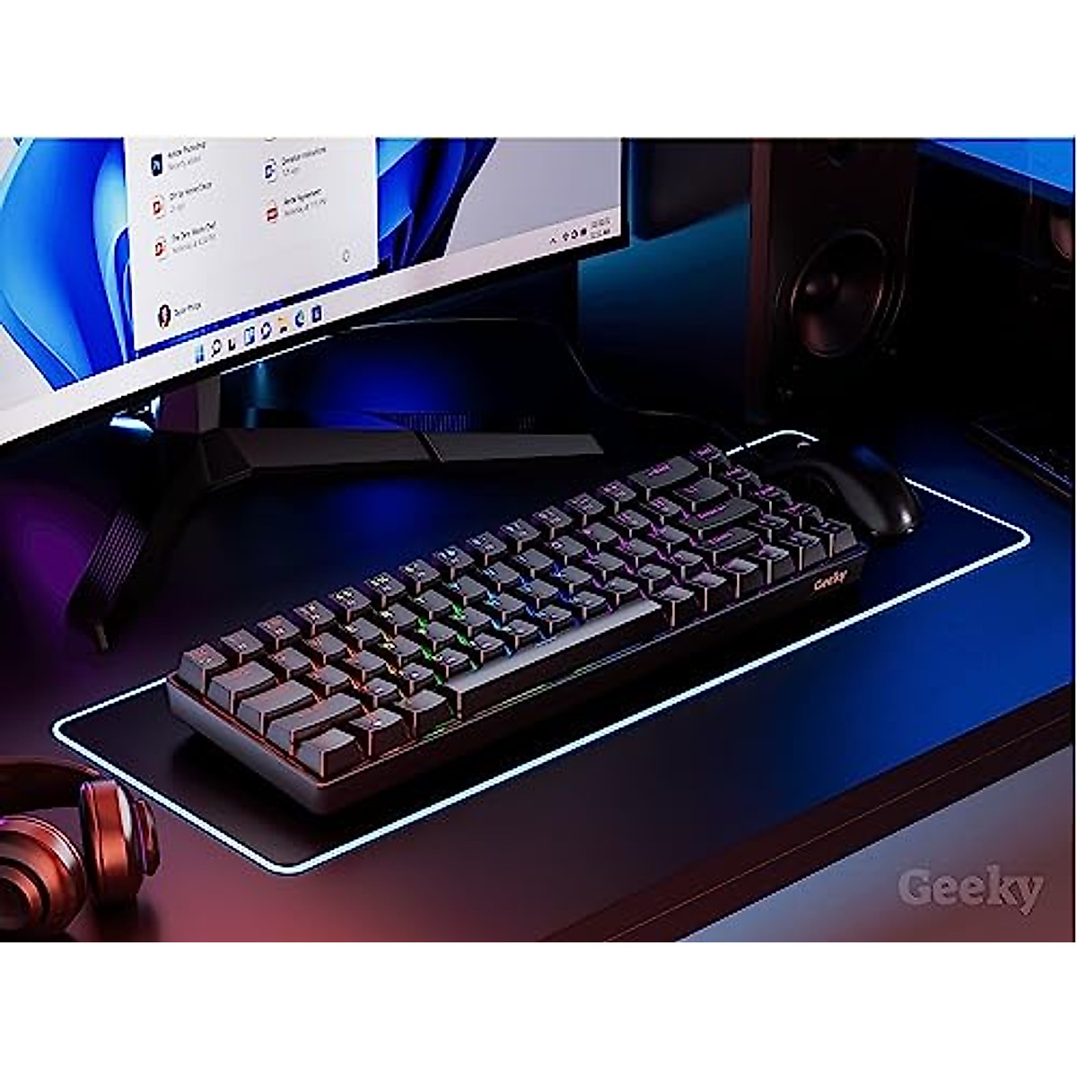 Geeky GK65 65% | Hot Swappable Mechanical Gaming Keyboard | 68 Keys Multi Color RGB LED Backlit for PC/Mac Gamer | ANSI US American Layout (Black, Mechanical Brown)