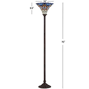 JONATHAN Y JYL8006A Peacock Tiffany-Style 70" Torchiere LED Floor Lamp, Tiffany, Traditional, Art Nouveau Style, Office, Bedroom, Living Room, Family Room, Dining Room, Hallway, Foyer, Bronze