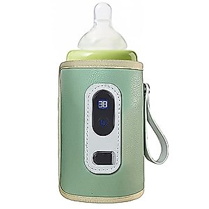 Portable Bottle Warmer for Travel, Portable Bottle Warmer for Breastmilk with LCD Display, Baby Bottle Warmer for Baby Milk, Thermostatic Bottle Cover for Home, Outside, Car (Green)