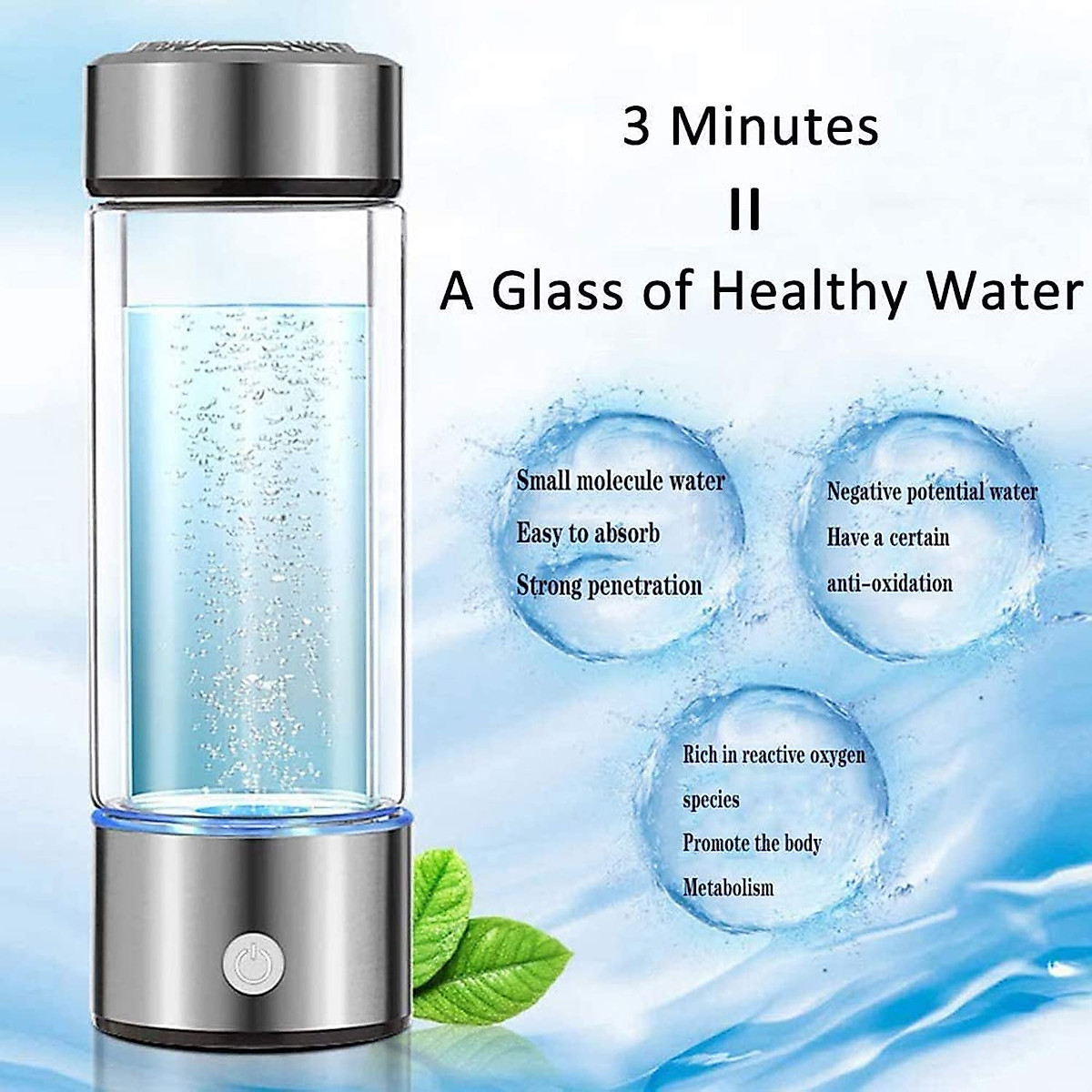 [Upgrade Version] Xglysmyc Portable Rechargeable Hydrogen Water Generator Bottle with New SPE and PEM Technology,Glass Hydrogen Water Machine Ionizer Health Cup for Home Office Travel Use
