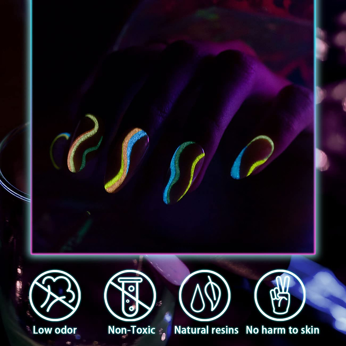 RARJSM Glow in The Dark Nail Art Gel Liner 12 Soft Pastel Colors Neon Green Blue Purple Pink Painting Luminous Polish Set UV LED Curing Requires Thin Brush for Swirl Nails Design